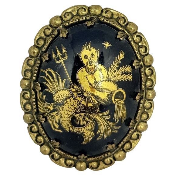 Jewelry | Vtg Neptune Poseidon Aquarius Devil Fish Merman Brooch Pin 2 ...
